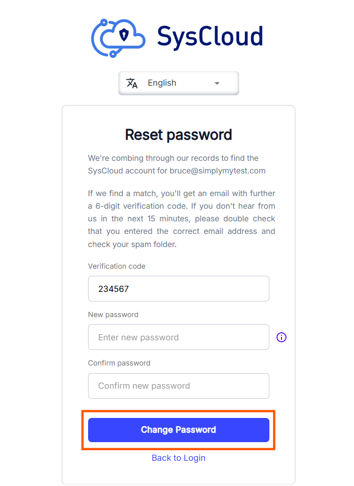How to reset password in the SysCloud backup application?