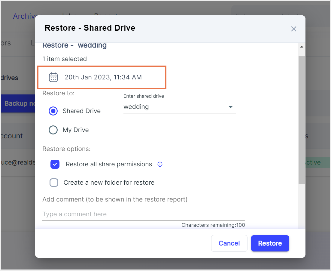 How can I restore a deleted shared drive to its original location using ...