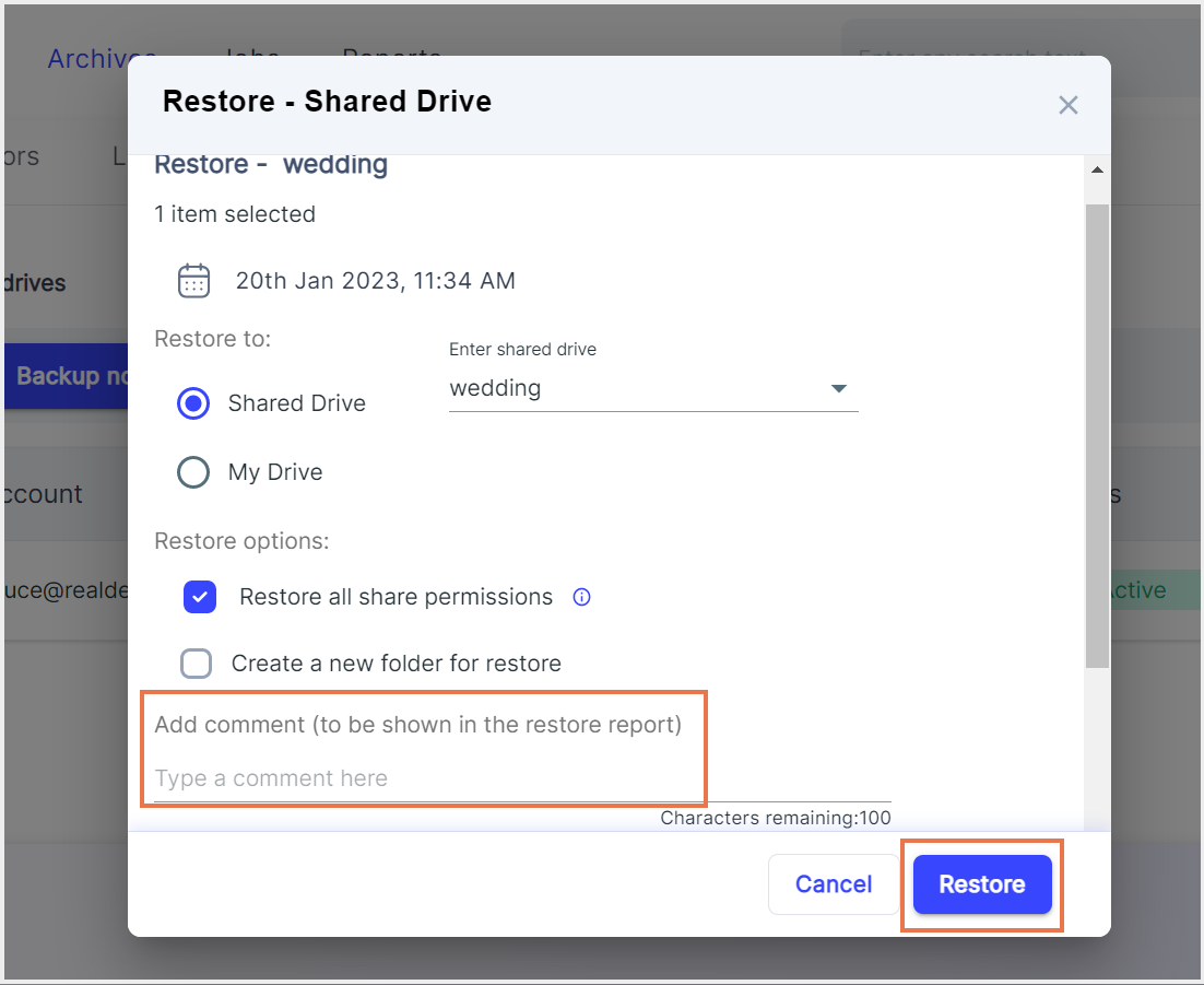 How can I restore a deleted shared drive to its original location using ...