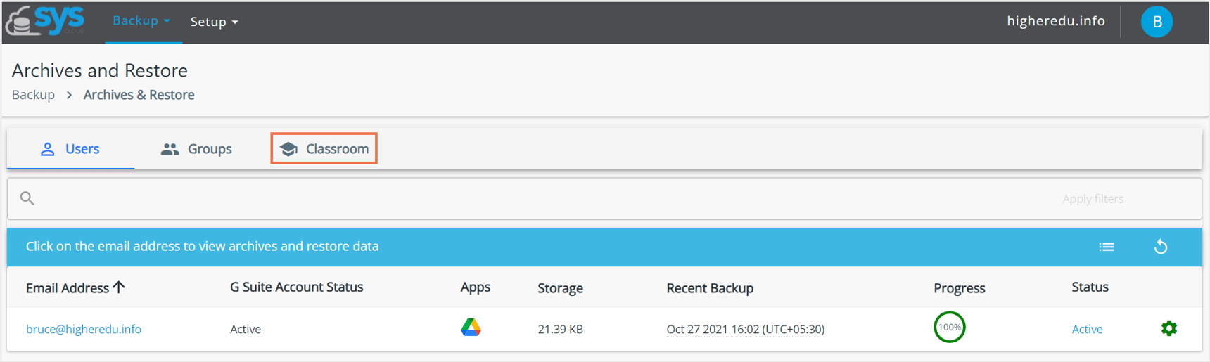How to delete a Classroom backup archive in the SysCloud backup ...
