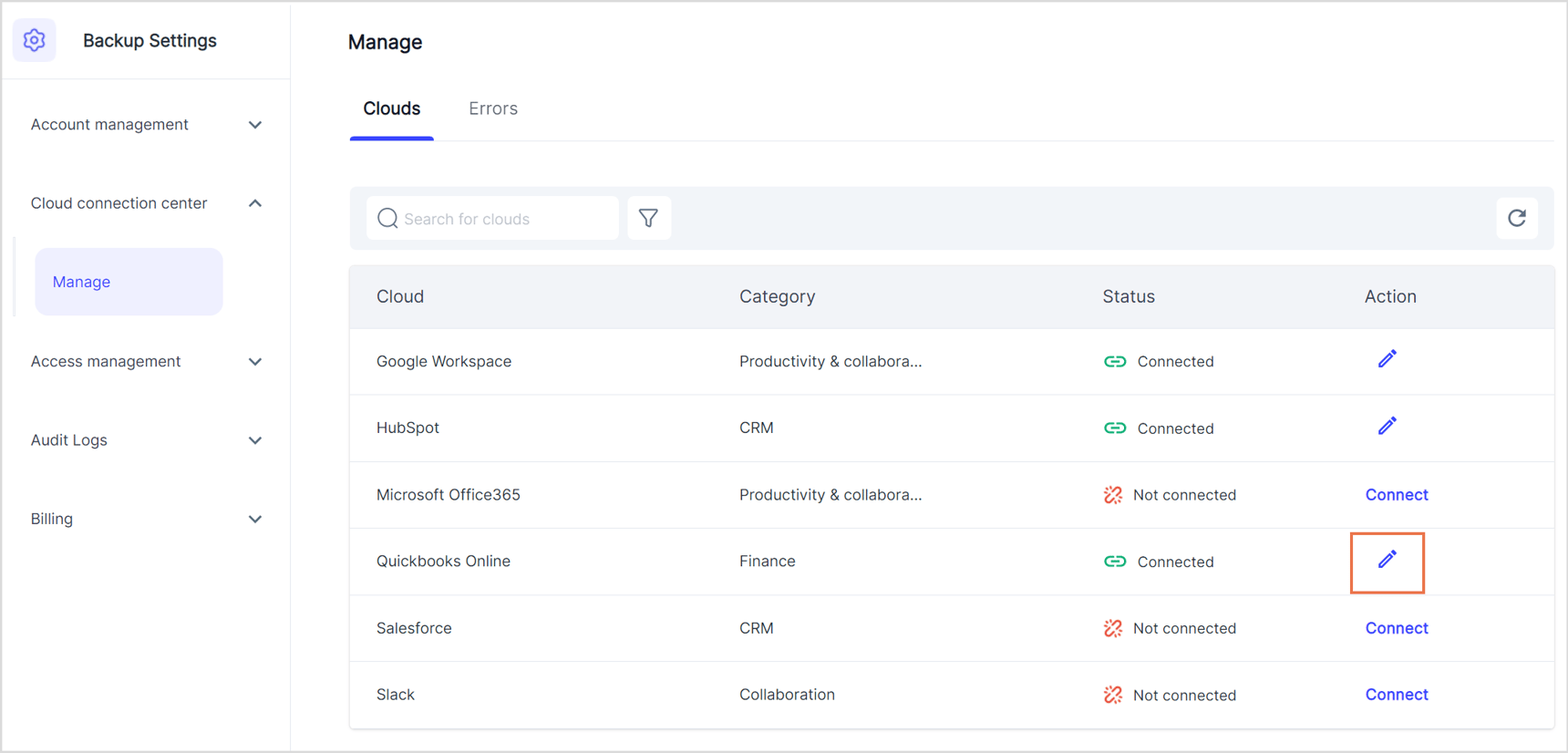 How to connect QuickBooks Online company to SysCloud backup?