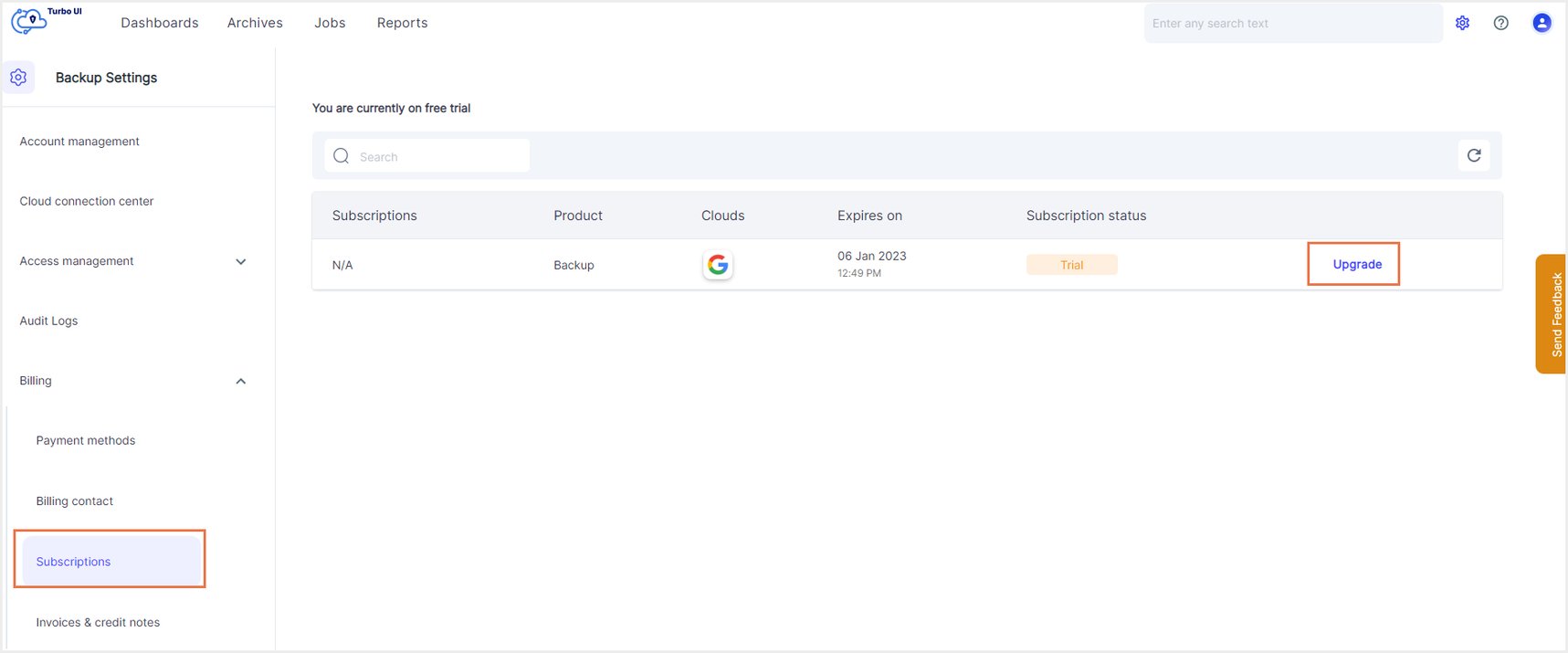 How to upgrade from a free trial subscription to a paid subscription?