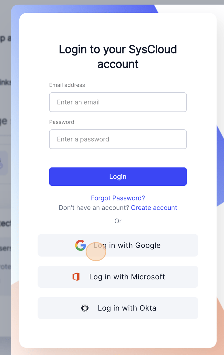 How to log in to SysCloud Security and Backup Application using Google?