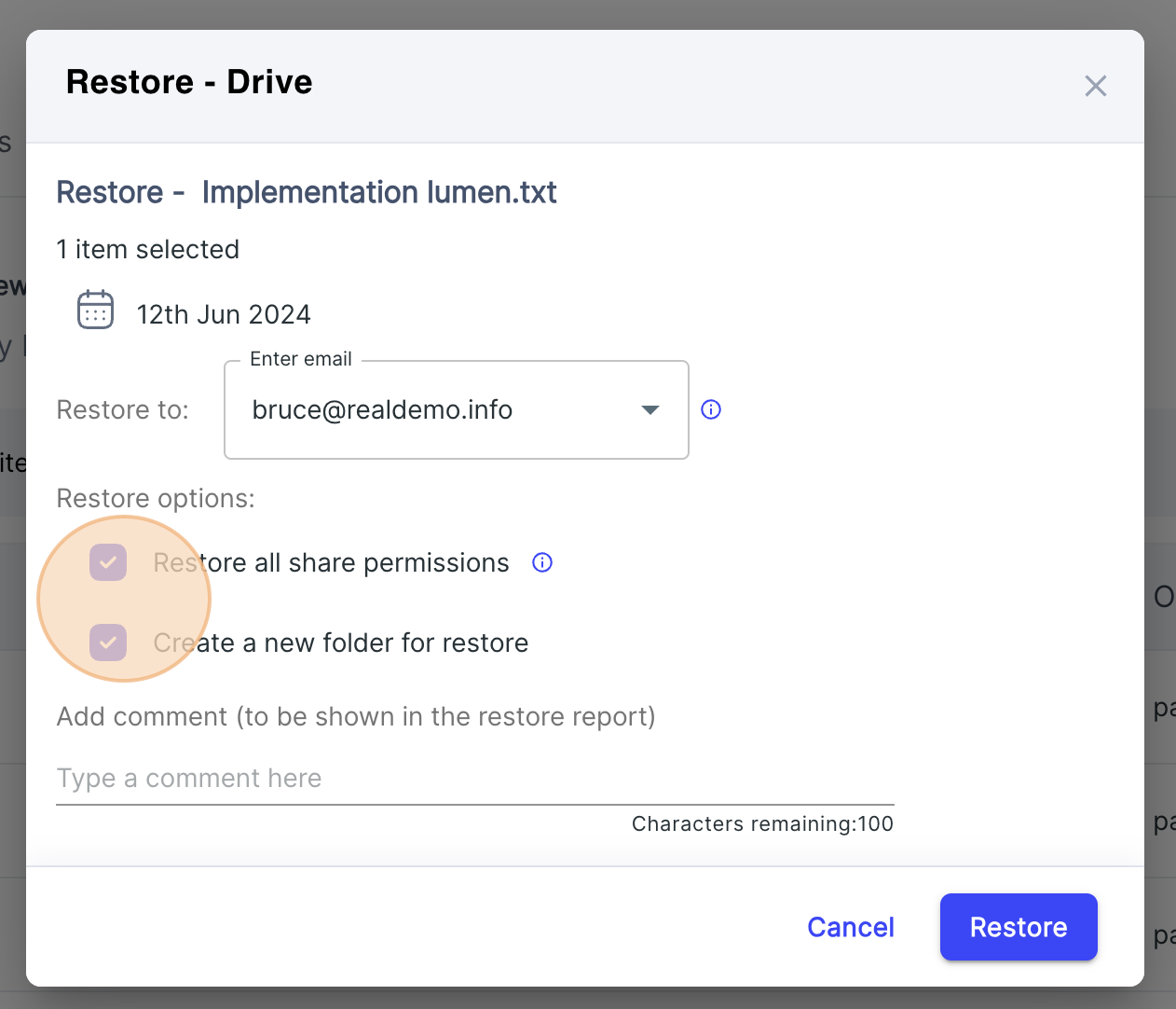How to restore files with sharing permissions and folder structure?