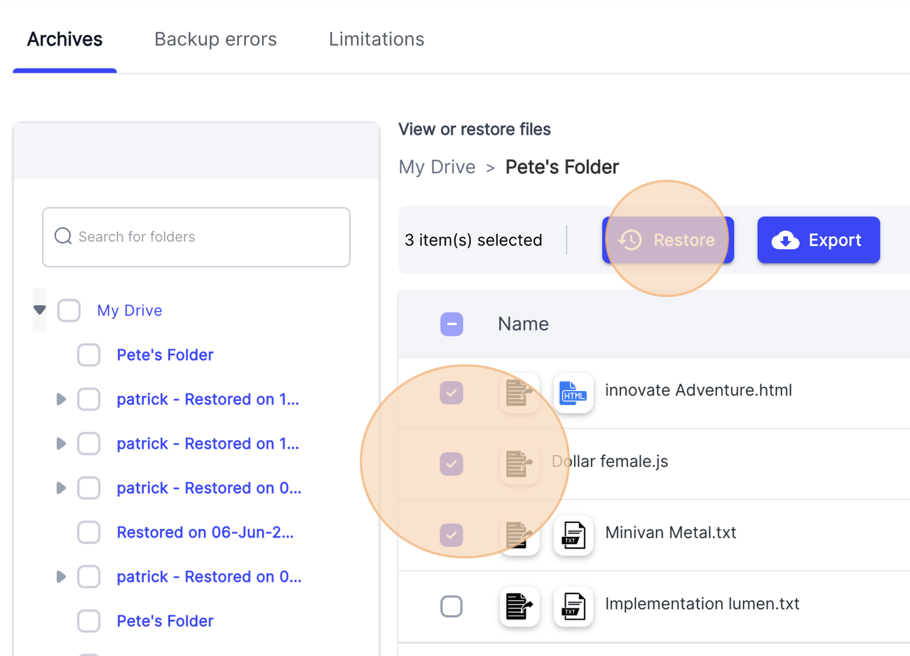 How to restore multiple files?