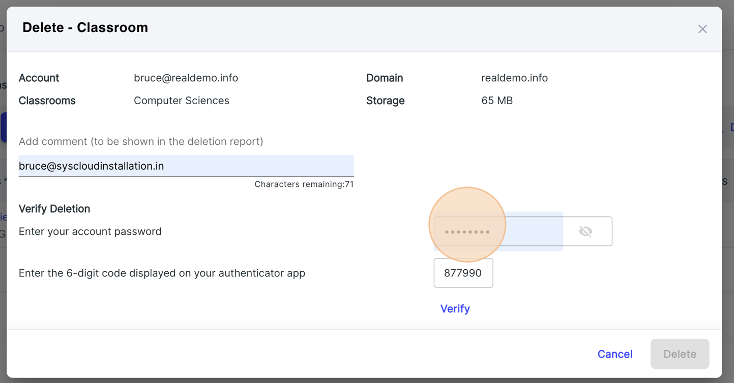 How to delete a Classroom backup archive in the SysCloud backup ...