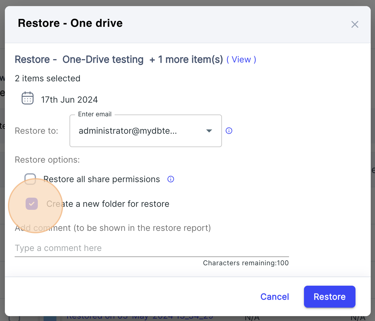How to restore to a specific folder location?