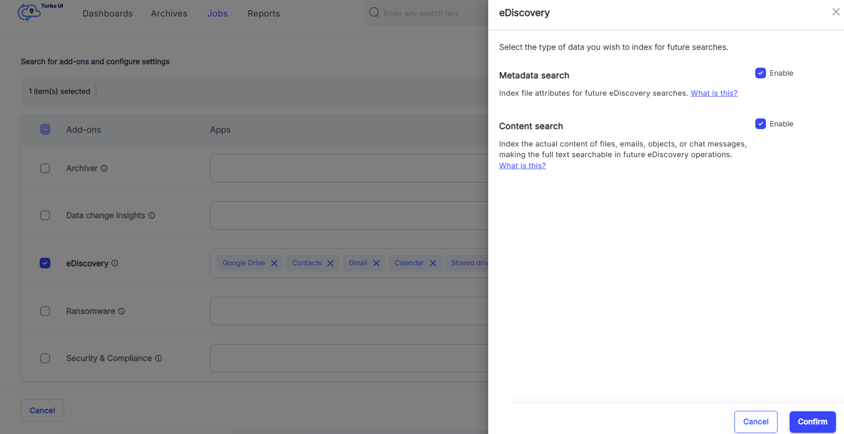How do I configure eDiscovery add-on?