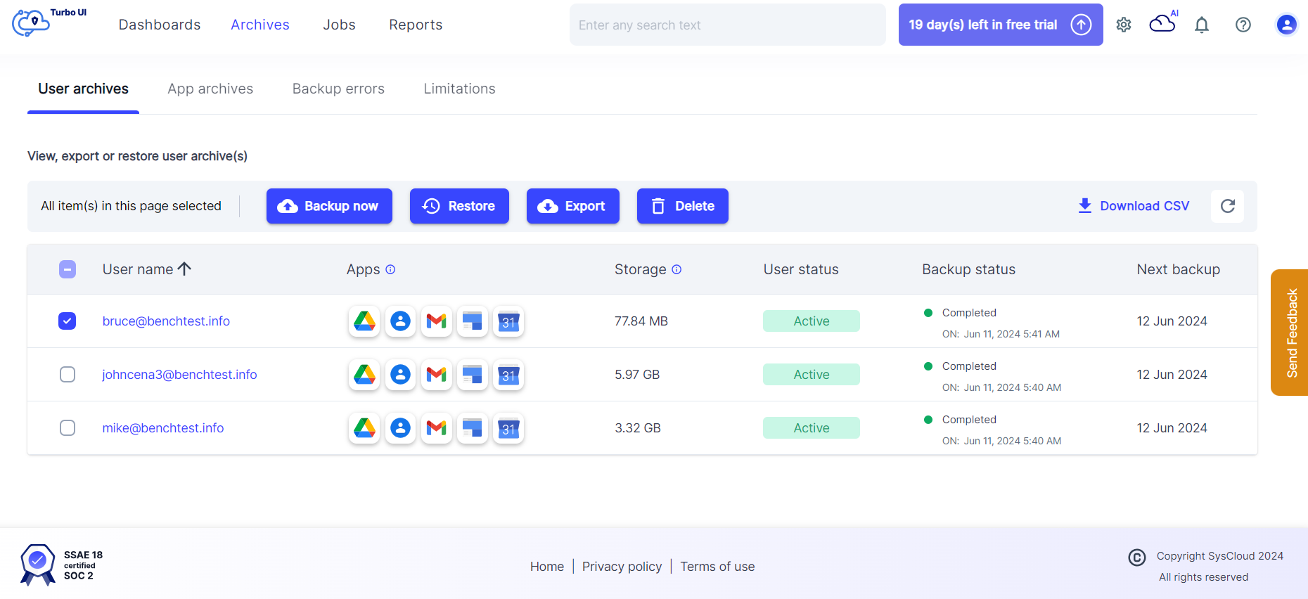How to delete archives from the SysCloud backup application?