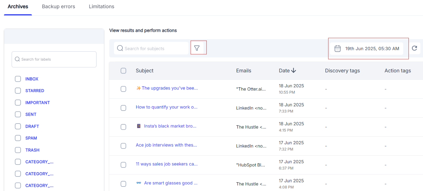 Can I restore an email from a previous backup?